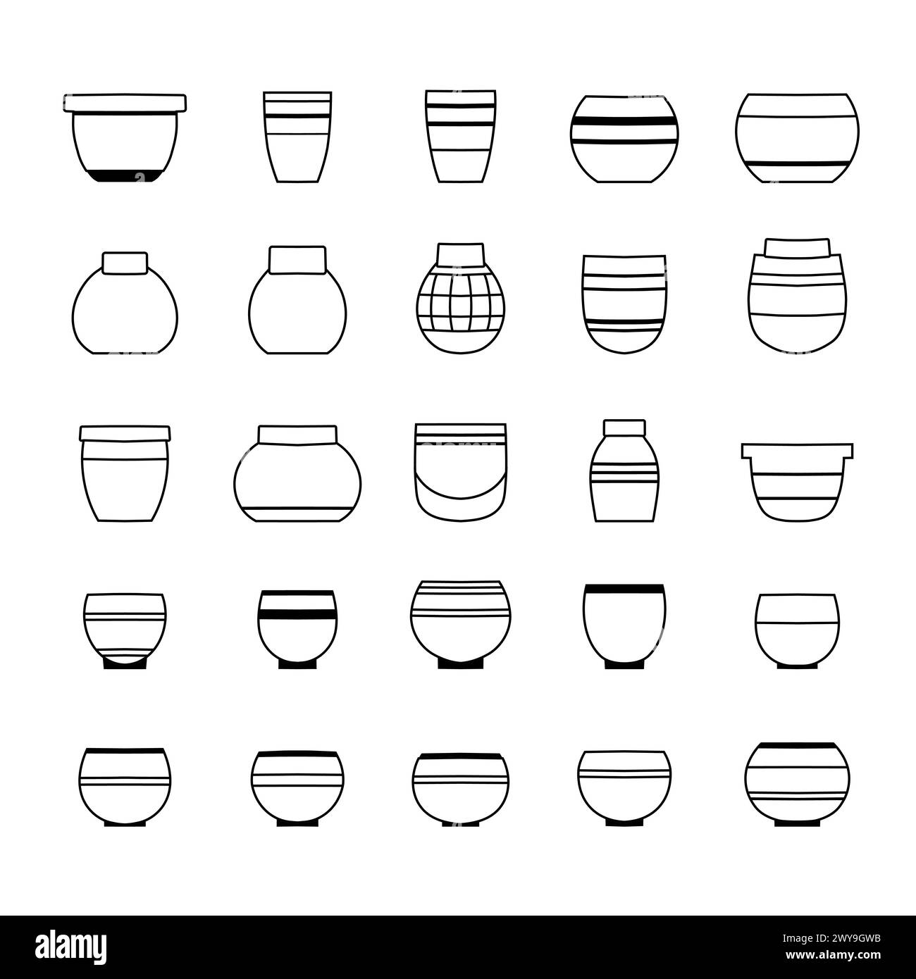 Vector set of contour ceramic flowerpots isolated from background ...