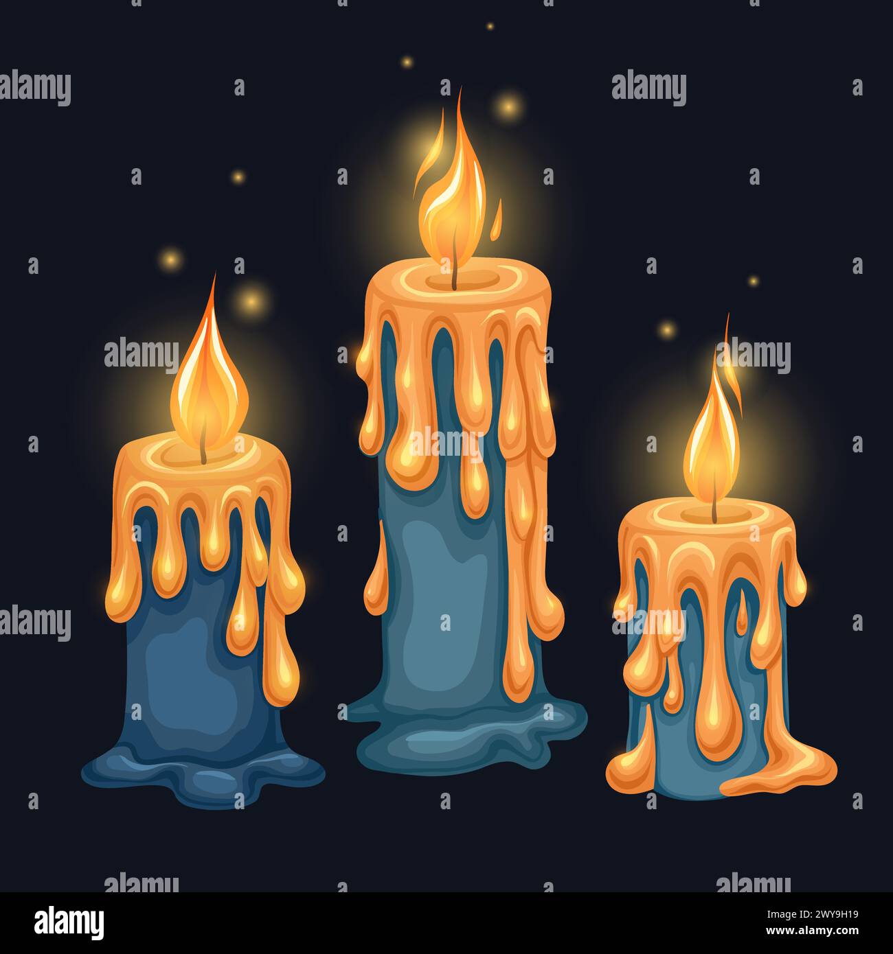 Vector set of cartoon candles with lights. Mystery collection cliparts ...