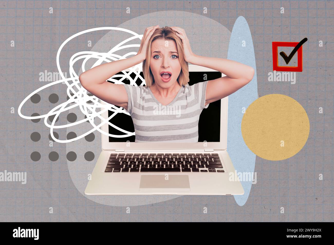 Creative picture photo collage young shocked afraid speechless girl ...