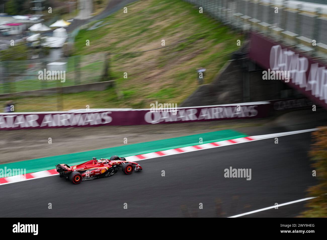 Suzuka, Japan. 5th Apr, 2024. Ferrari's Charles Leclerc of Monaco drives his car during the ...