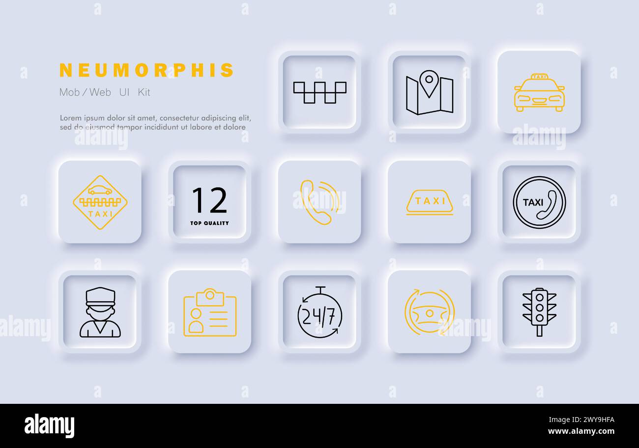 Taxi icon set. ID card, passport, data, phone, call, silhouette, driver ...