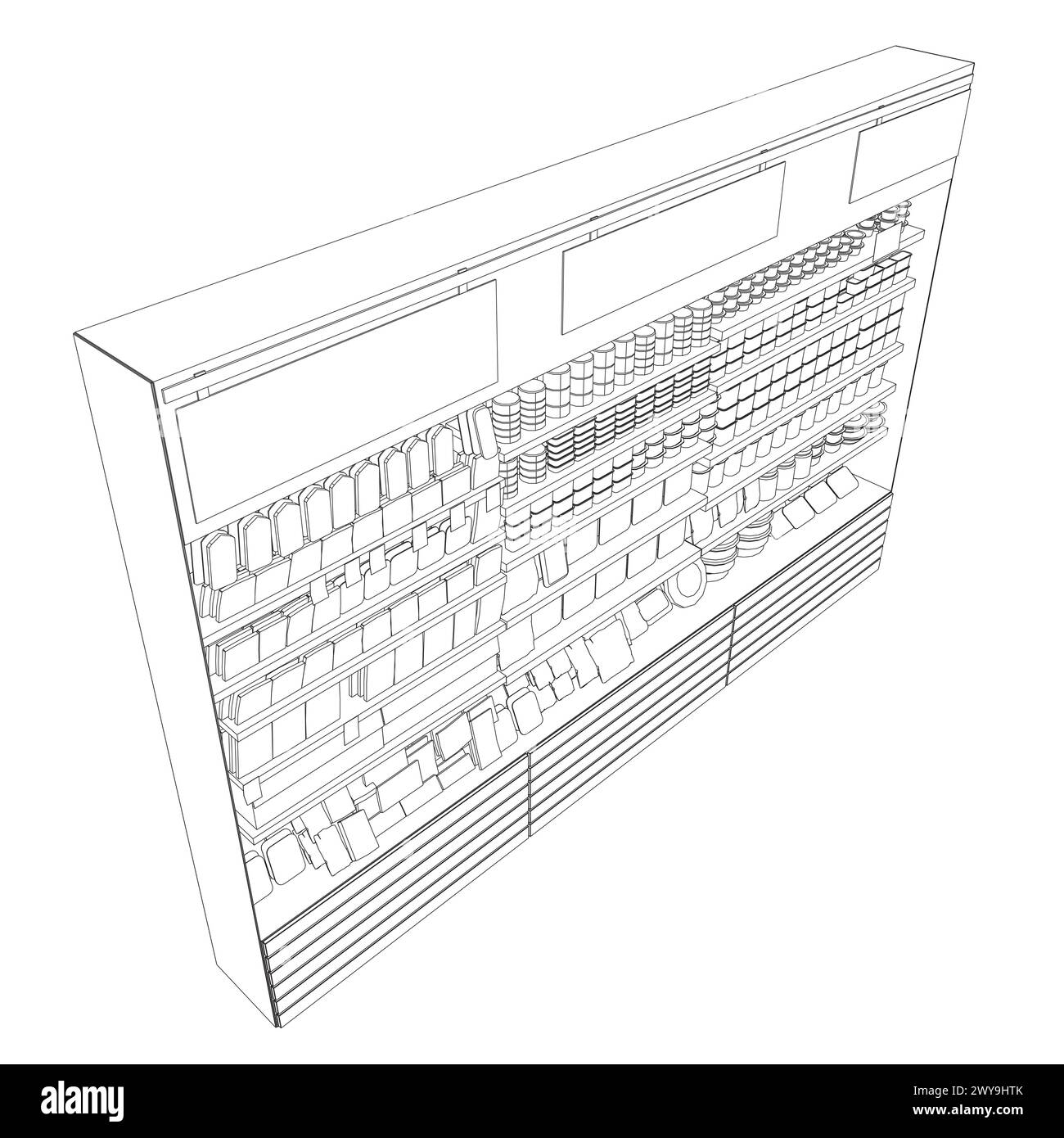 Outline Supermarket store interior with goods. Contour Grocery ...