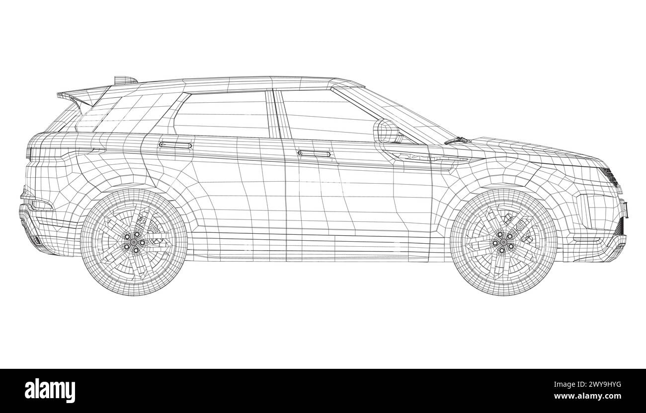 Modern SUV car wireframe. Side view of contour crossover vehicle ...