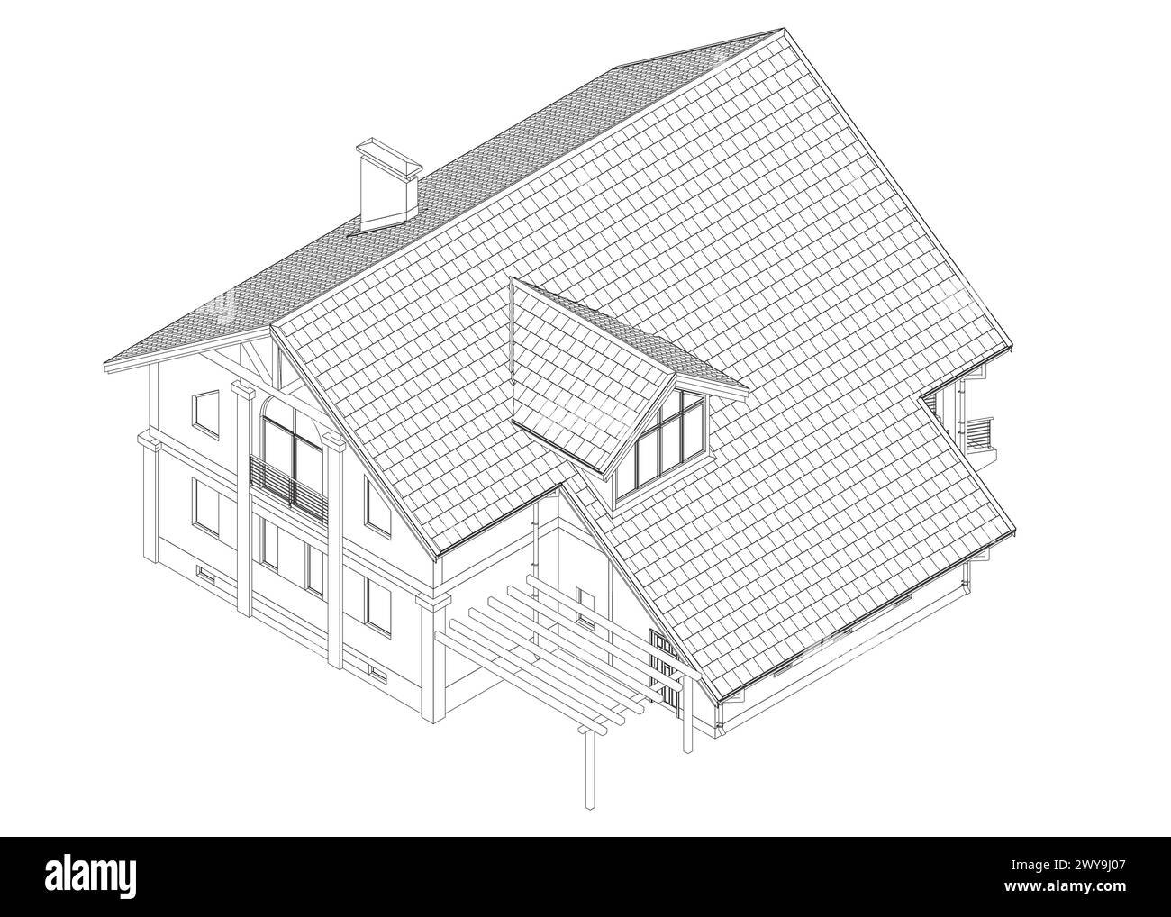 Outline suburban house model. Drawing of the modern building. Cottage ...