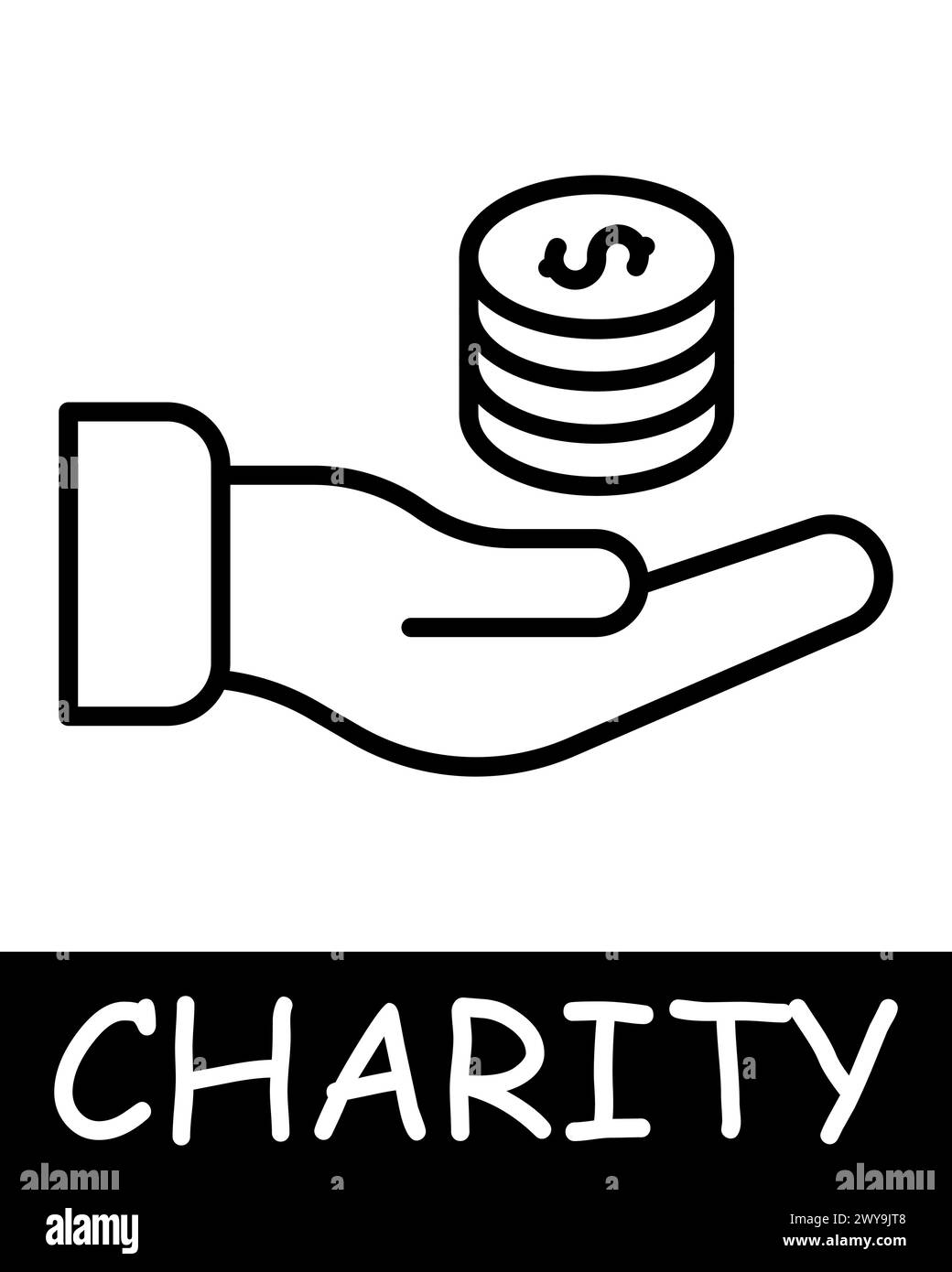 Charity, hand, money icon. Teamwork, support, gift, endowment, donation ...
