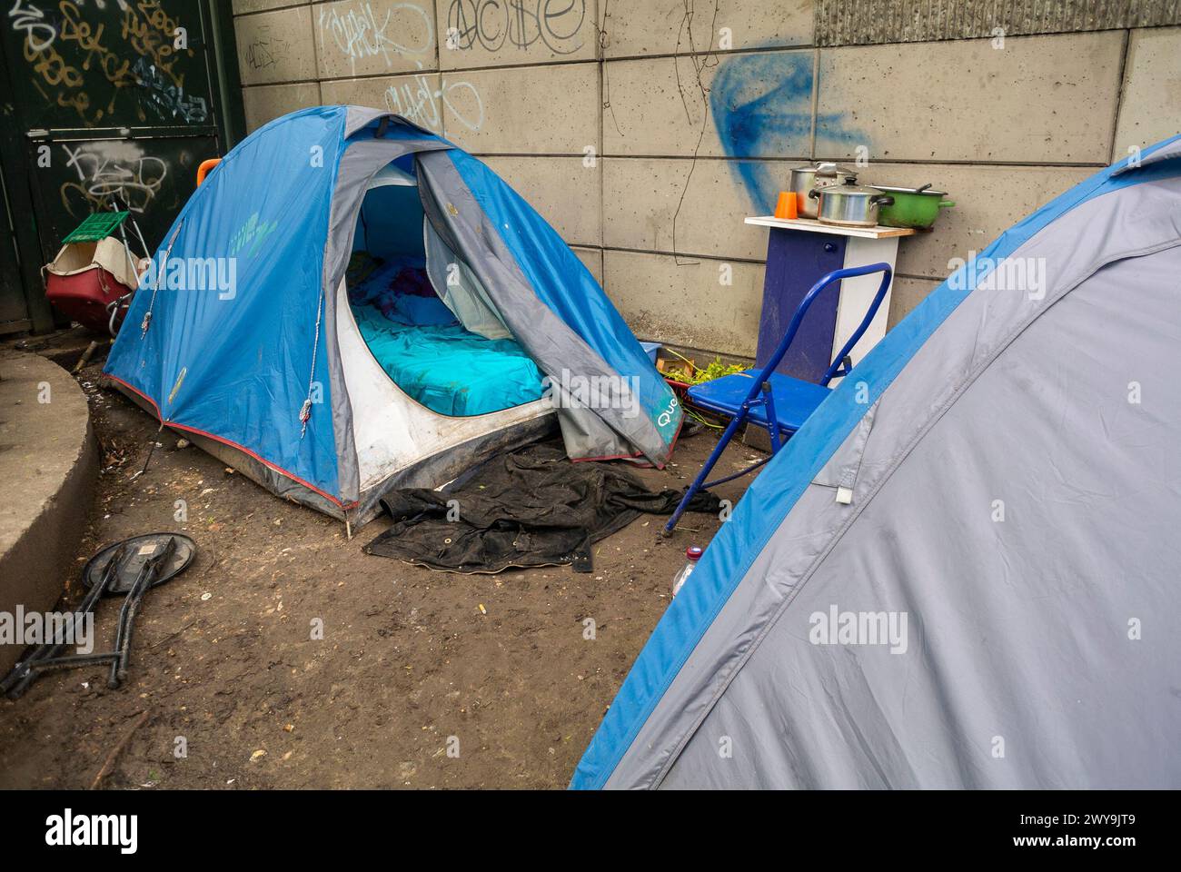 Paris, France, Migrants Tents Camp , Precarity, Homeless Street Scene ...