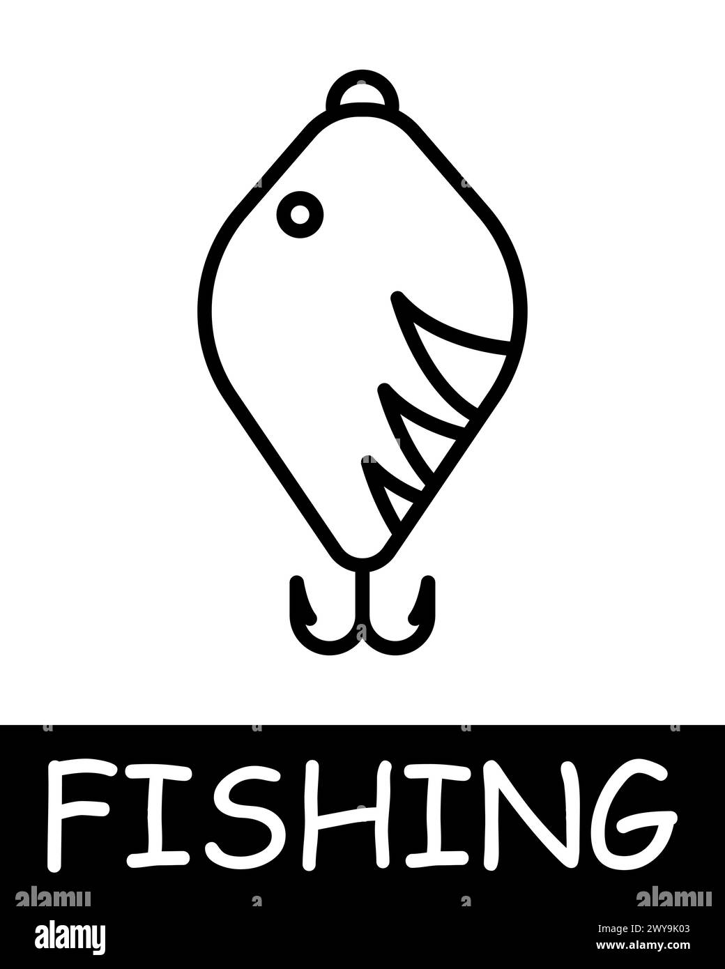 Catch, fish, fisherman icon. Fishing rod, bait, float, underwater ...