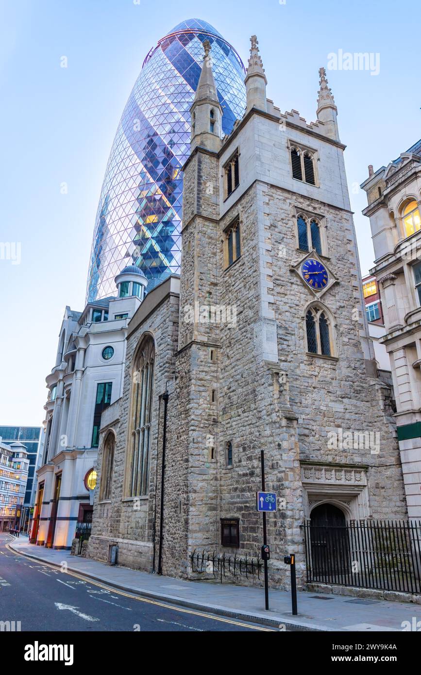 London, UK - May 20, 2023: St Andrew Undershaft Church at sunset in the ...