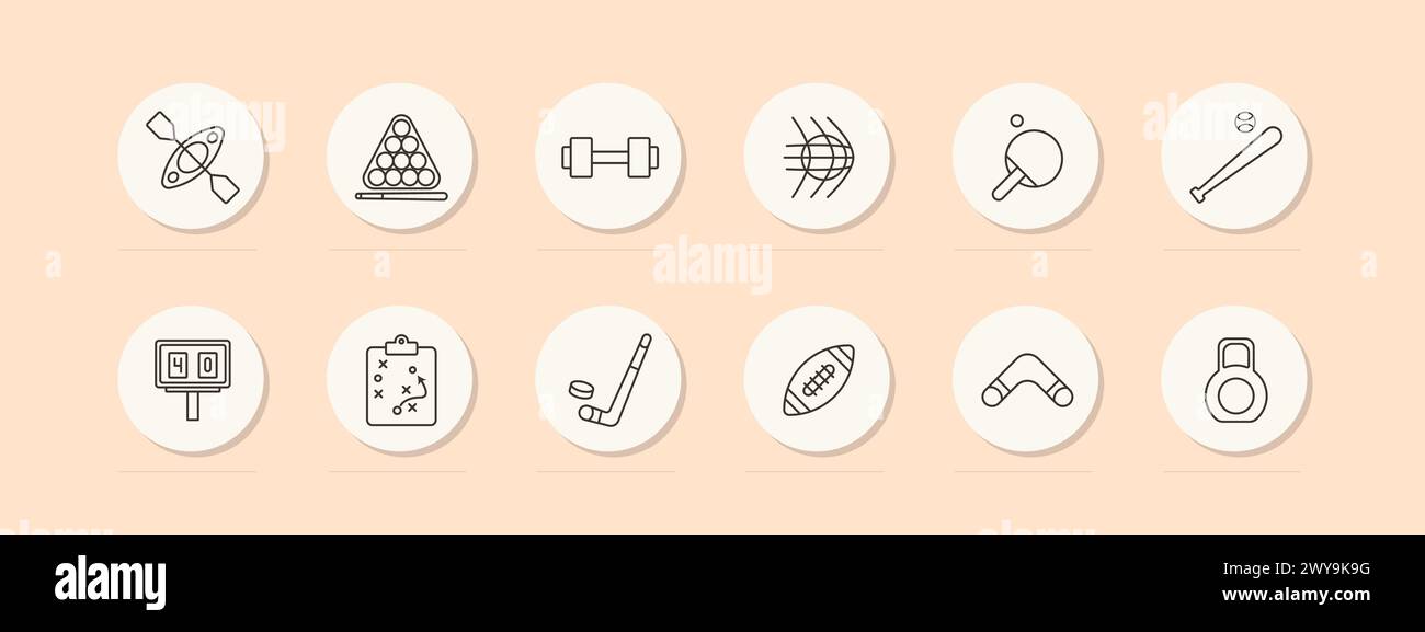 Sports set icon. American football, stand, scoreboard, plan, baseball ...