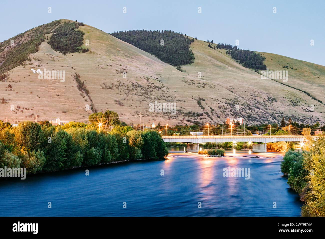 Mount Sentinel, downtown Missoula, and Clark Fork River Stock Photo - Alamy
