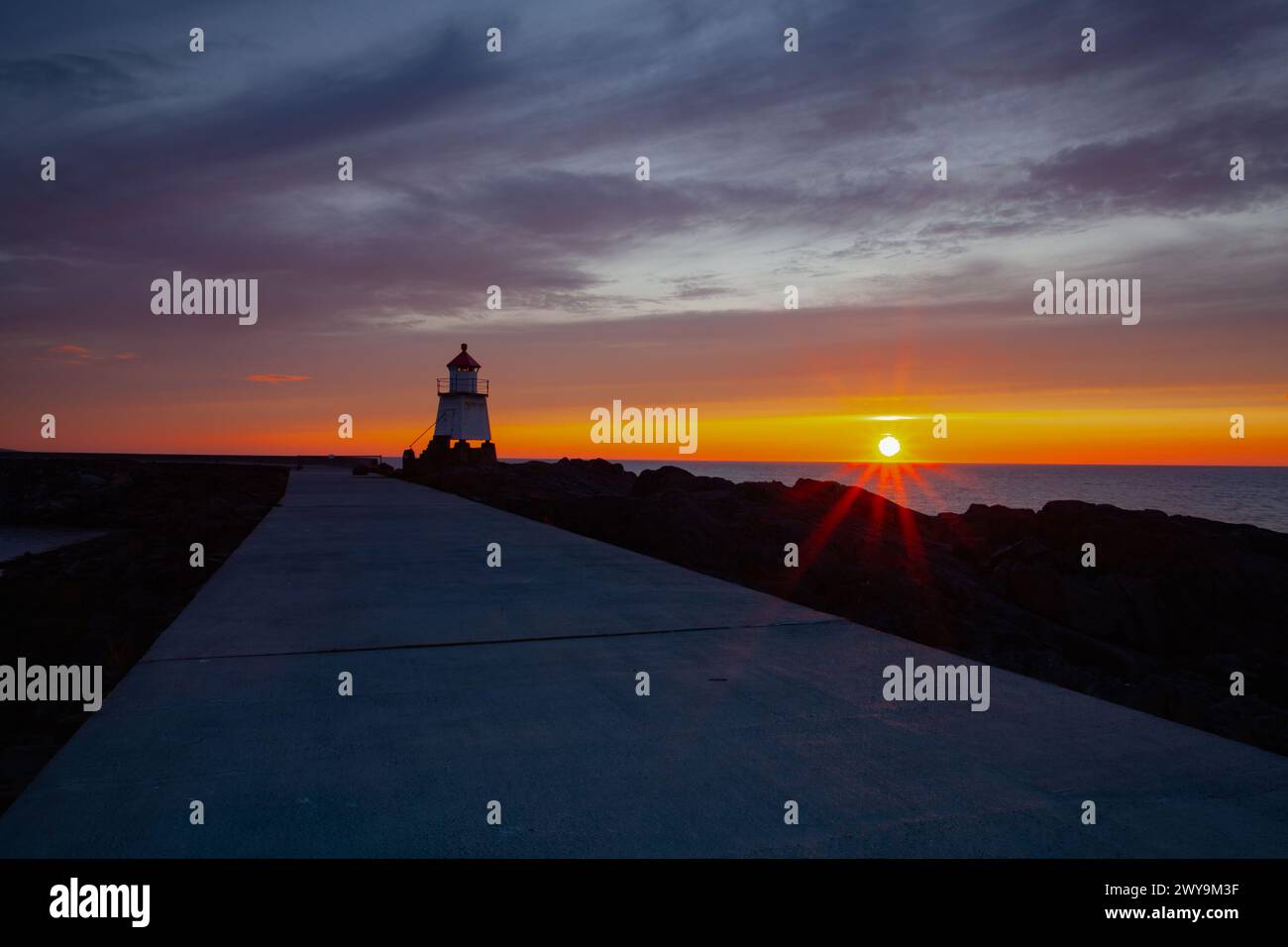 Old lighthouse in Laukvik at sunset,Norway Stock Photo - Alamy
