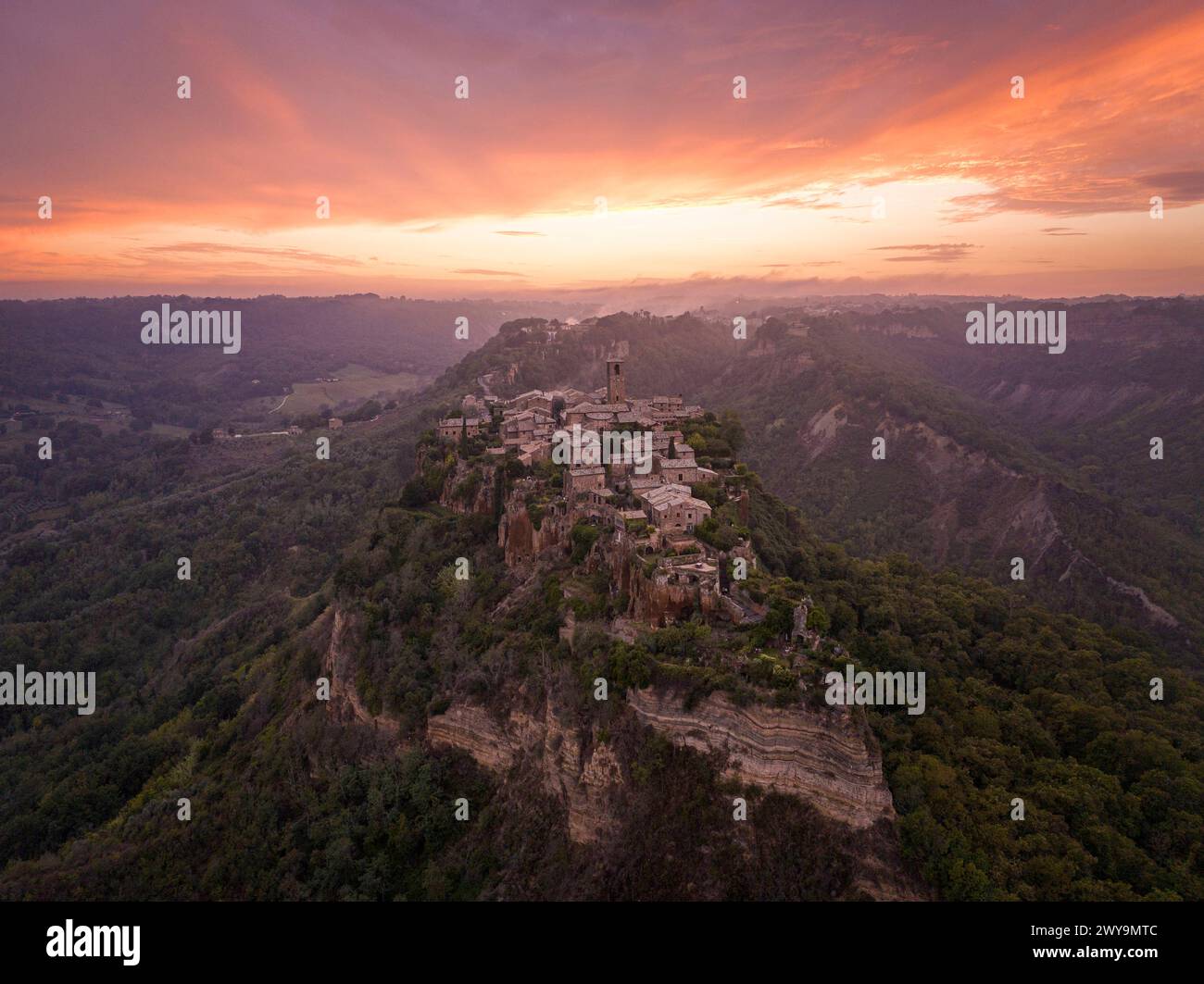 A magnificient aerial view of the beautiful village of Civita di ...
