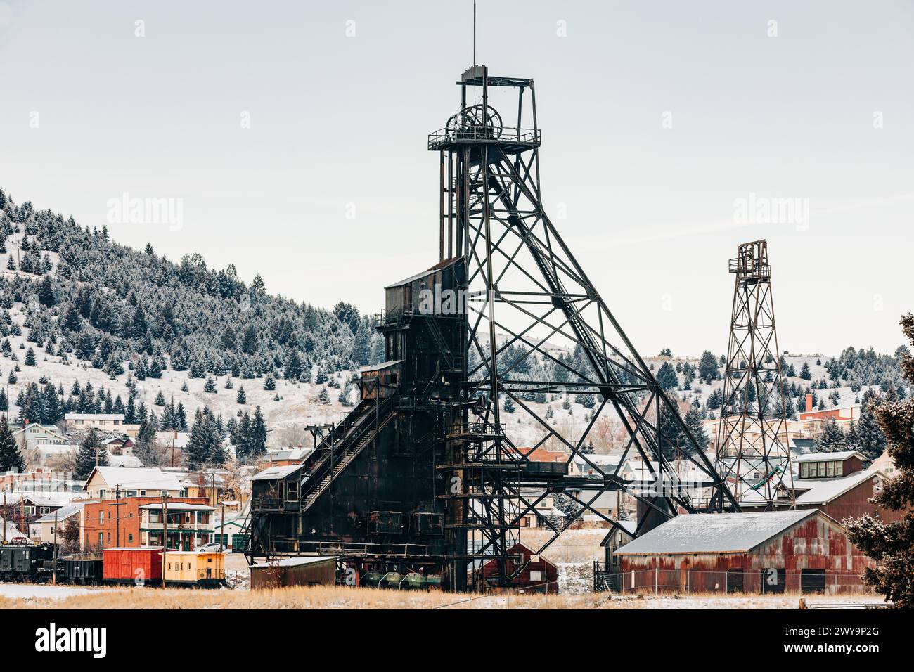 Historic black mining headframe in Butte, Montana Stock Photo - Alamy