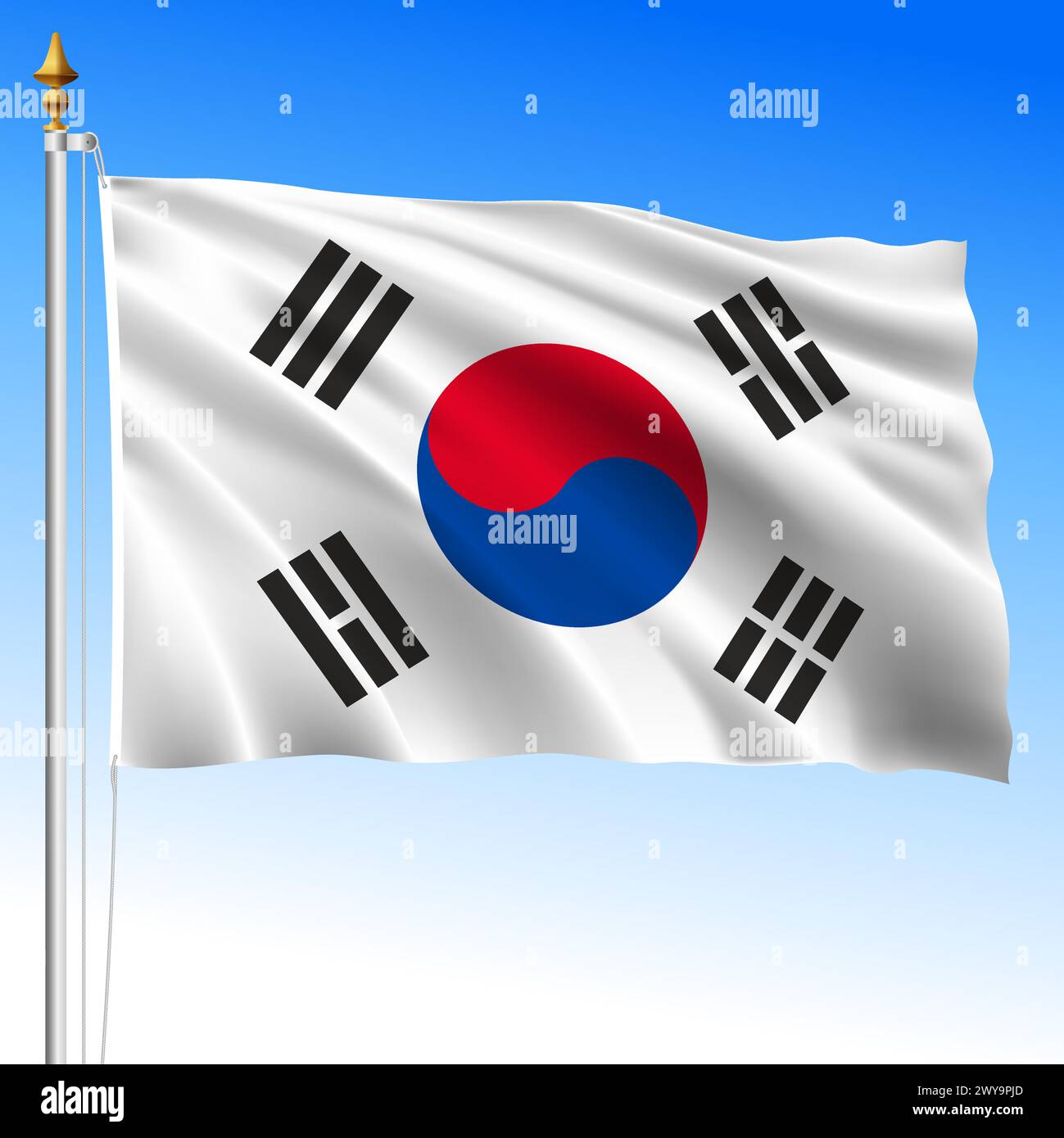 South Korea Official National Waving Flag Asiatic Country Vector