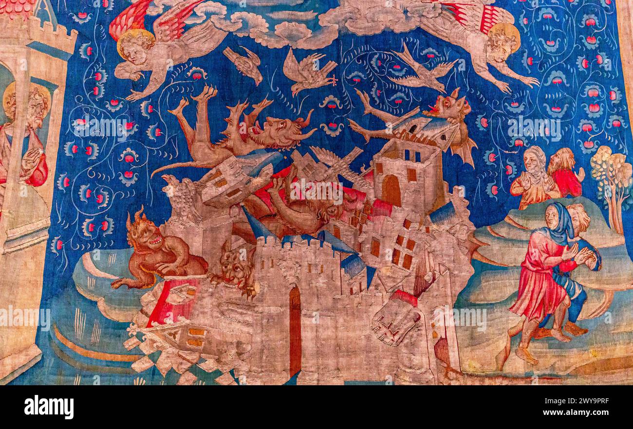 ANGERS, FRANCE, MARCH 23, 2024 : Apocalypse medieval tapestry, by Jean ...