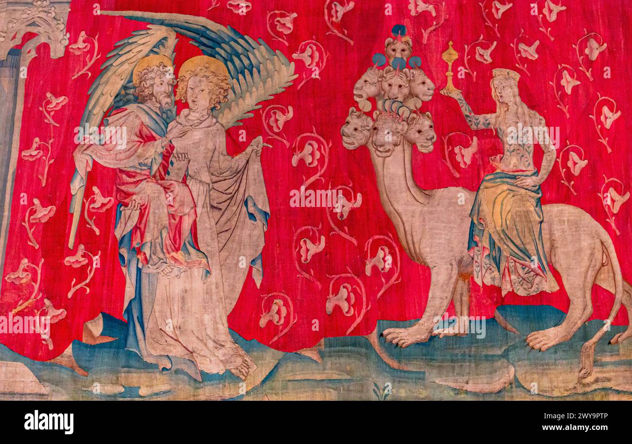ANGERS, FRANCE, MARCH 23, 2024 : Apocalypse medieval tapestry, by Jean ...