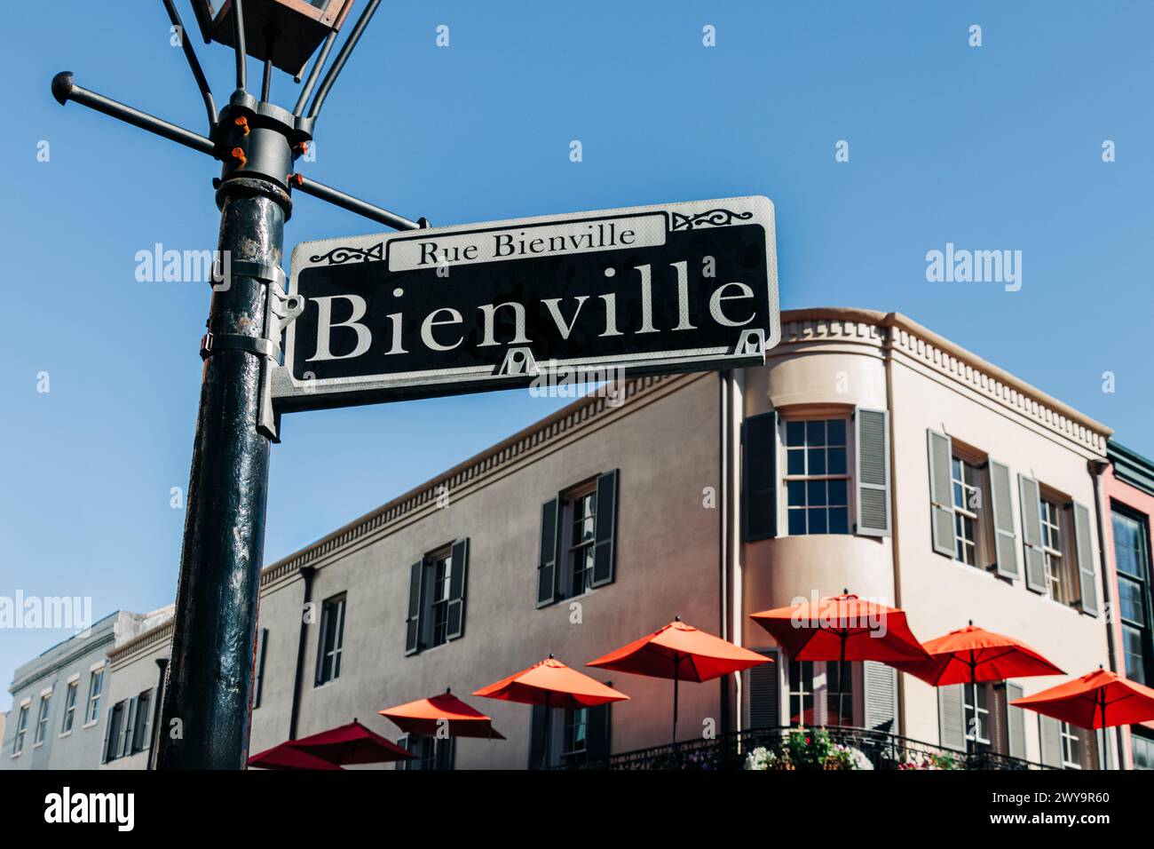 Rue Bienville street sign close up in French Quarter, New Orleans Stock ...