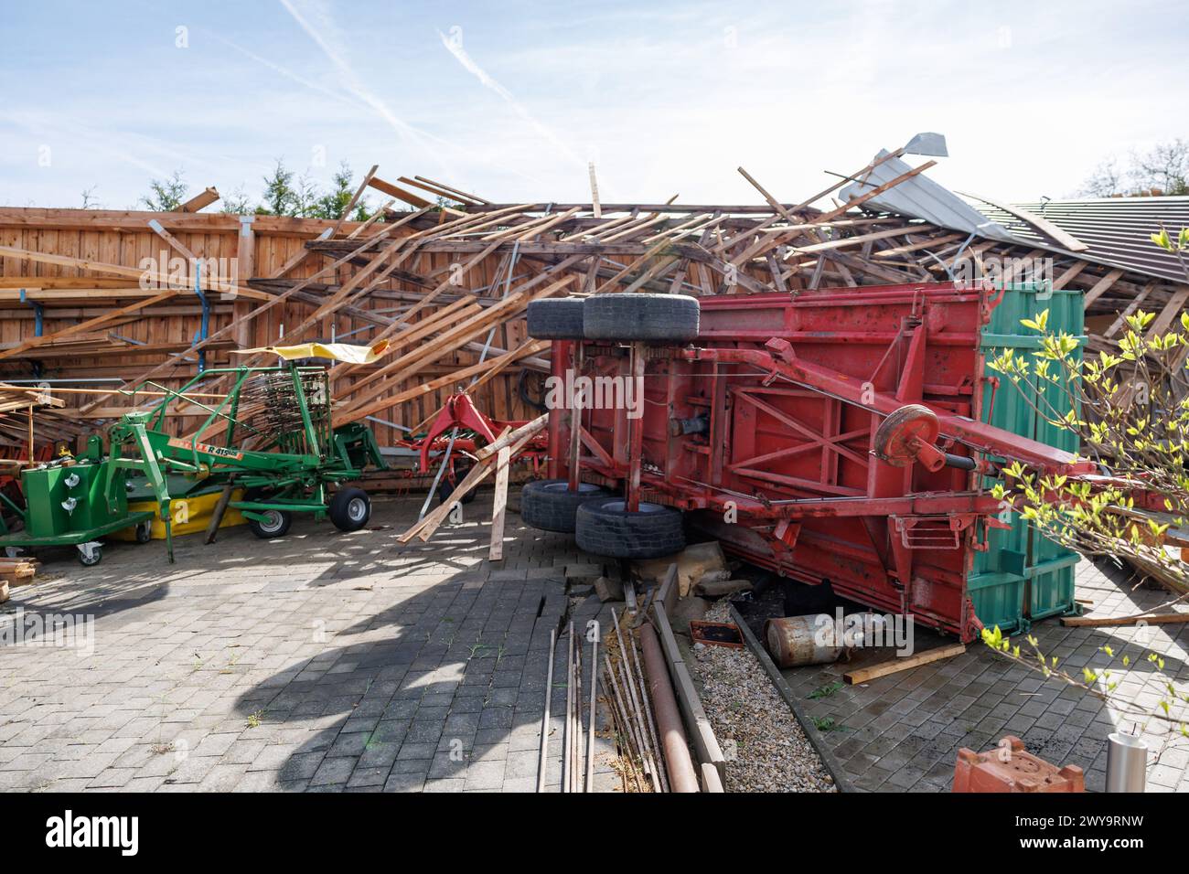Berching, Germany. 05th Apr, 2024. An agricultural trailer lies ...