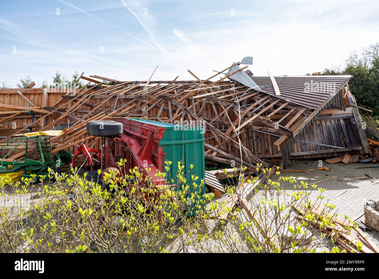 Berching, Germany. 05th Apr, 2024. An agricultural trailer lies ...