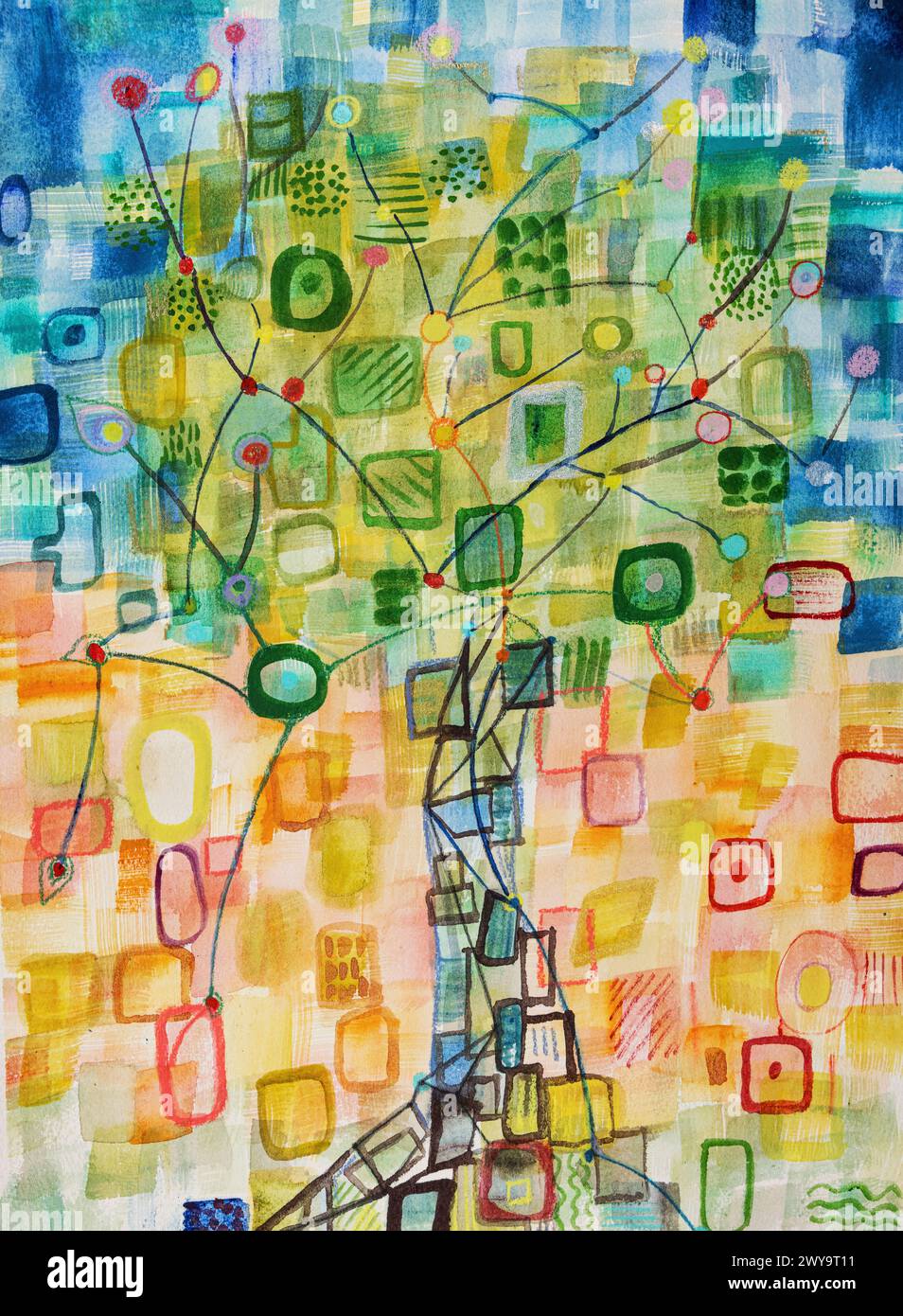 Abstract tree of life with geometrical forms. The dabbing technique ...