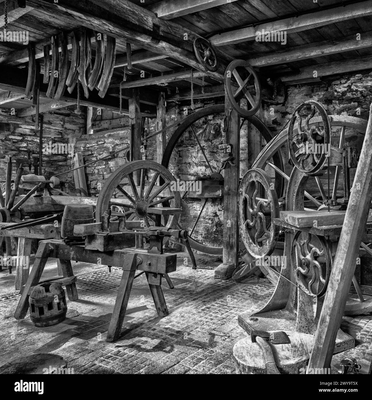 Traditional wheelwrights workshop at Cotehele Mill, Calstock, Cornwall ...