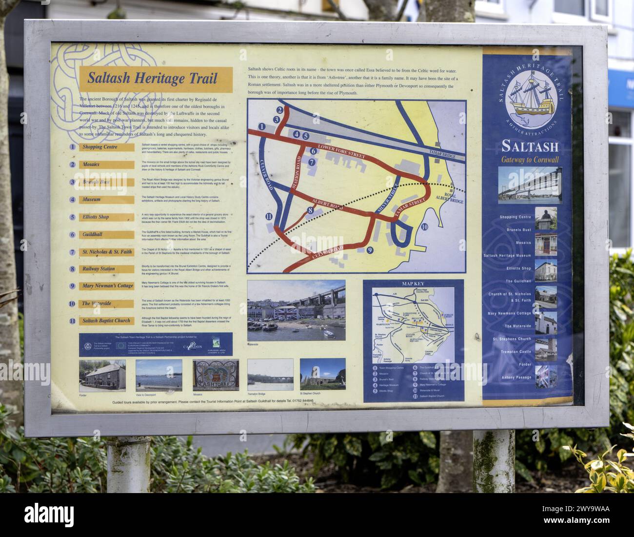 Tourist information board at Saltash, Cornwall, England, showing ...