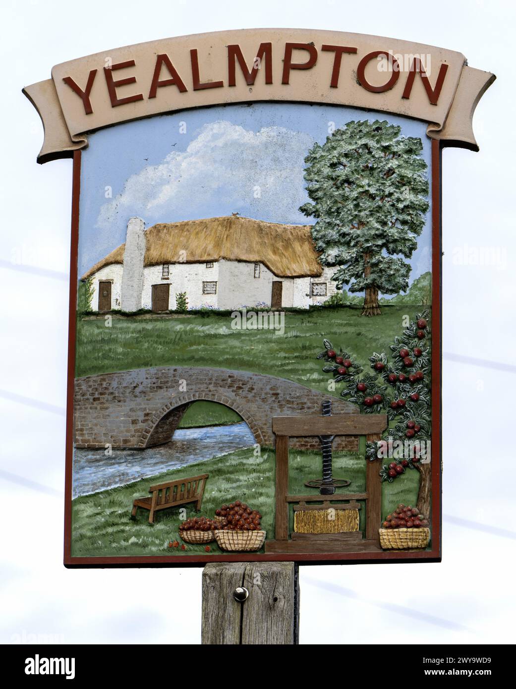Village sign - Yealmpton, Devon, England, UK Stock Photo - Alamy