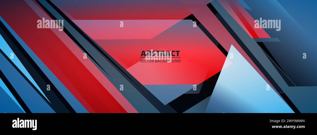 Red and dark blue 3D modern abstract wide banner with geometric shapes ...