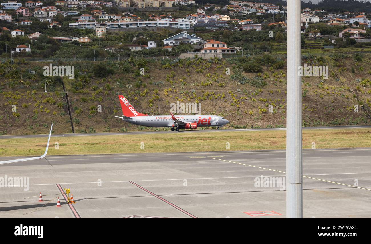 Jet2 aeroplane taking off at Funchal Airport, Madeira Stock Photo - Alamy