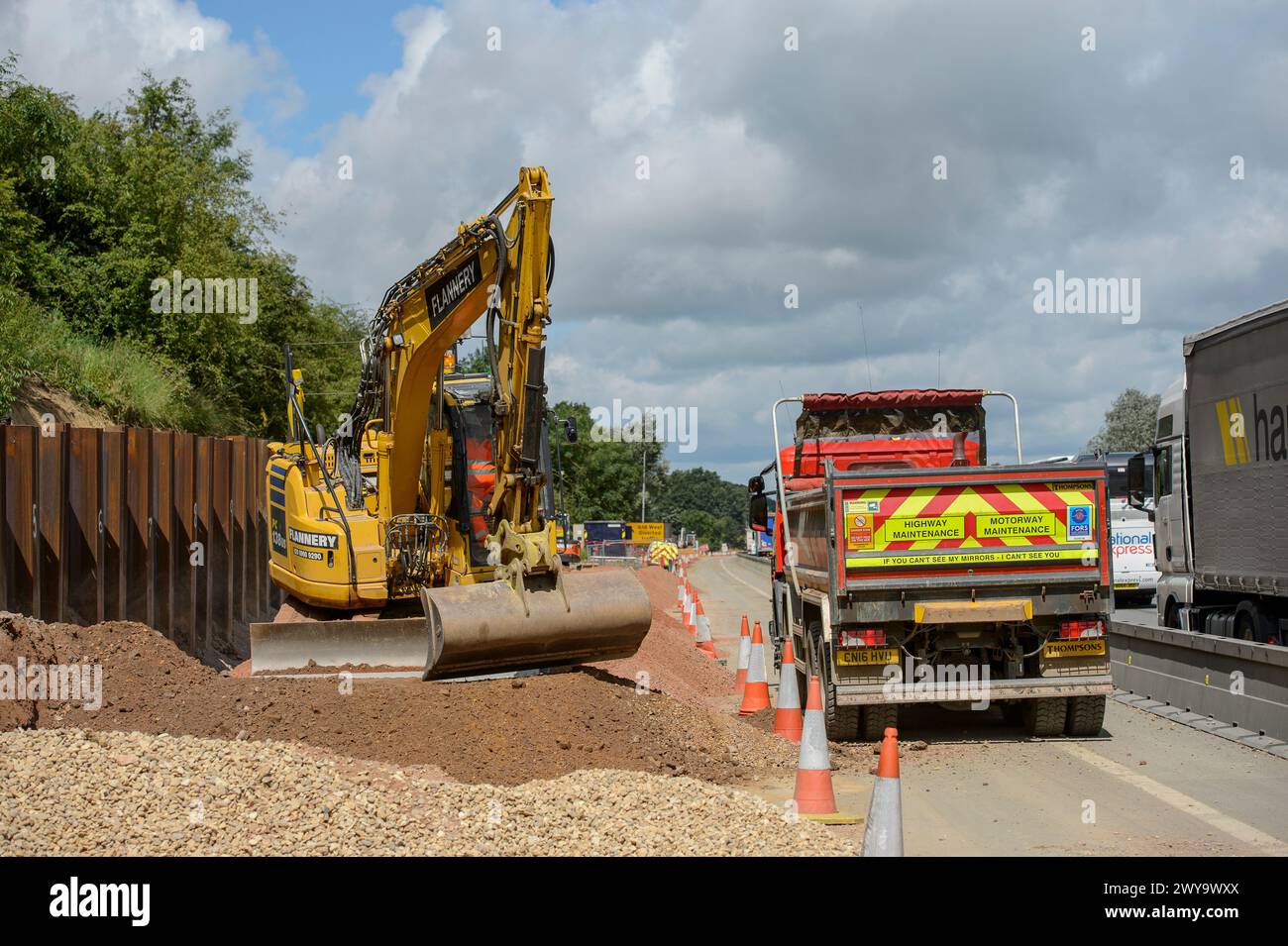 Traffic passing roadworks on the M1 motorway, England Stock Photo - Alamy