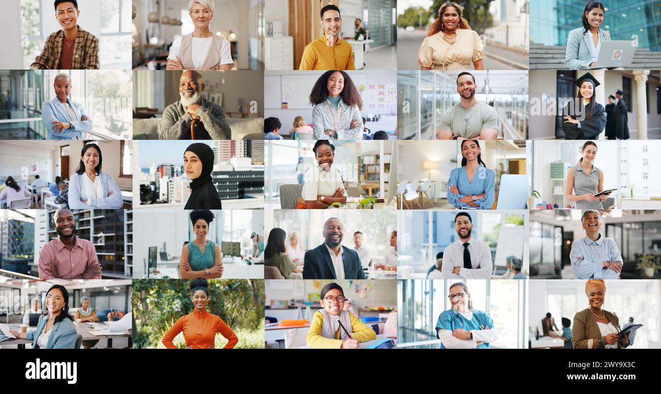 People, collage and diversity with face, smile or career for men, women ...