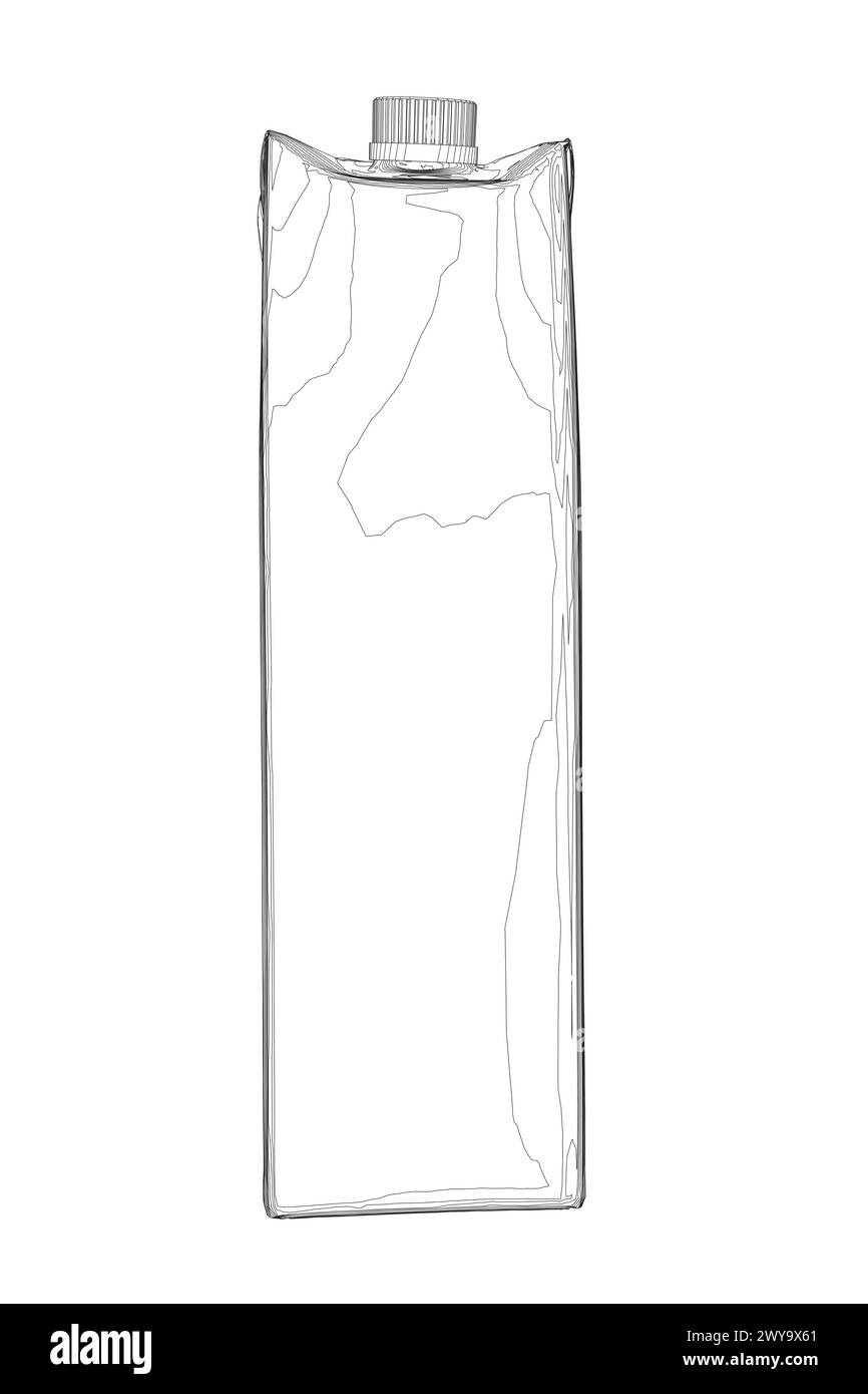 Vector illustration linear, tetrapack of milk or juice, drawn line ...