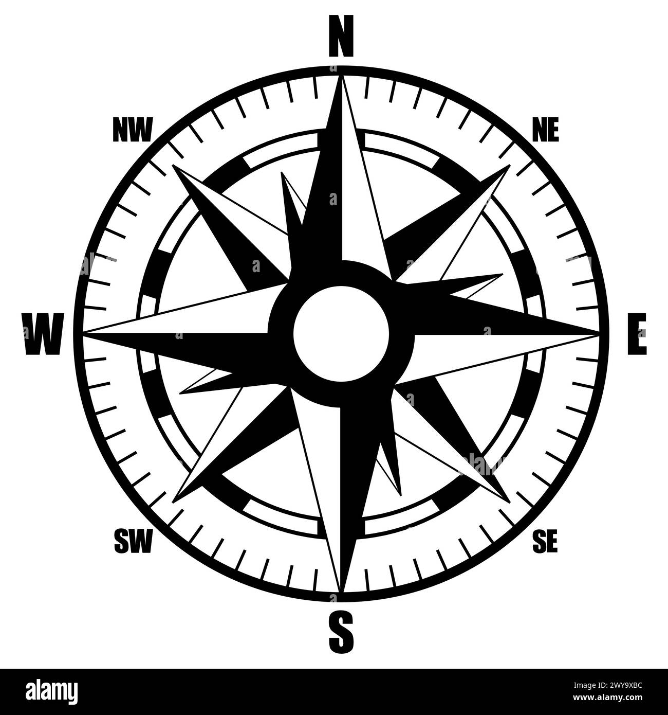 Old style Windrose, Nautical Wind Rose black and white design ...