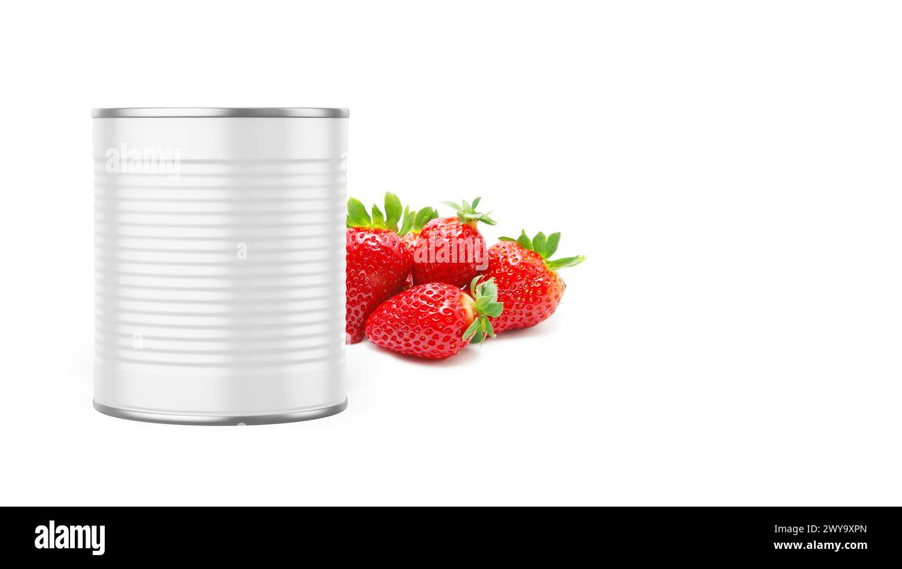 Strawberry Jam Food Tin Can Mockup Template Isolated Background Stock ...