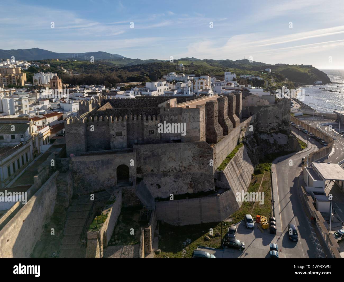 aerial view of the beautiful castle of Guzmán el Bueno in the ...