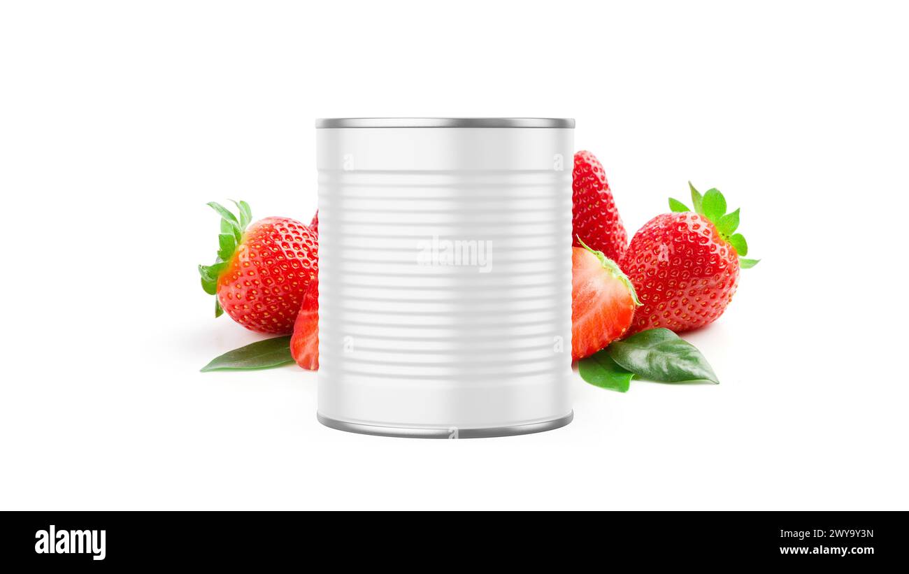 Strawberry Jam Food Tin Can Mockup Template Isolated Background Stock ...