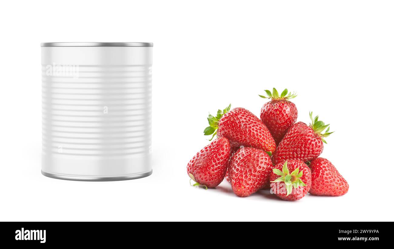 Strawberry Jam Food Tin Can Mockup Template Isolated Background Stock ...