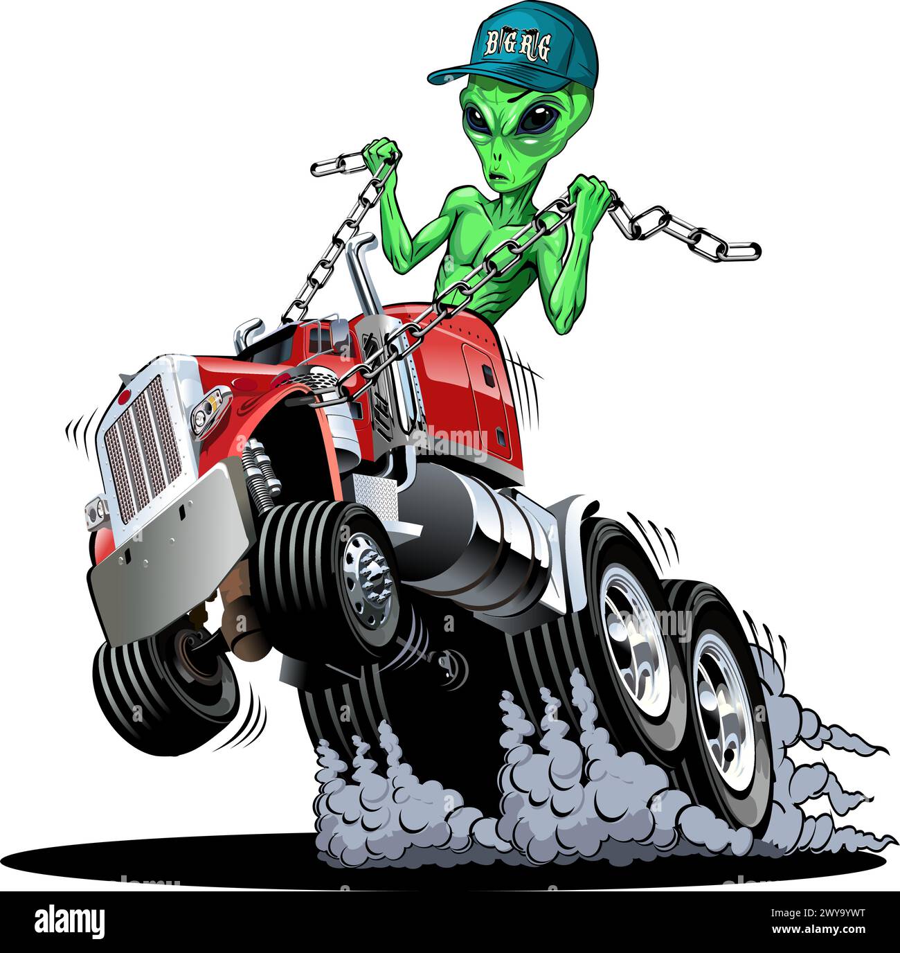 Vector cartoon alien drives a semi truck. Available EPS-10 vector ...