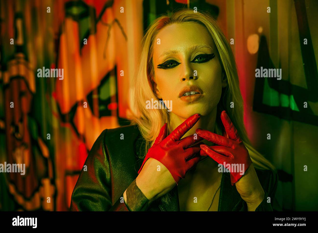 Black red leather woman hi-res stock photography and images - Alamy