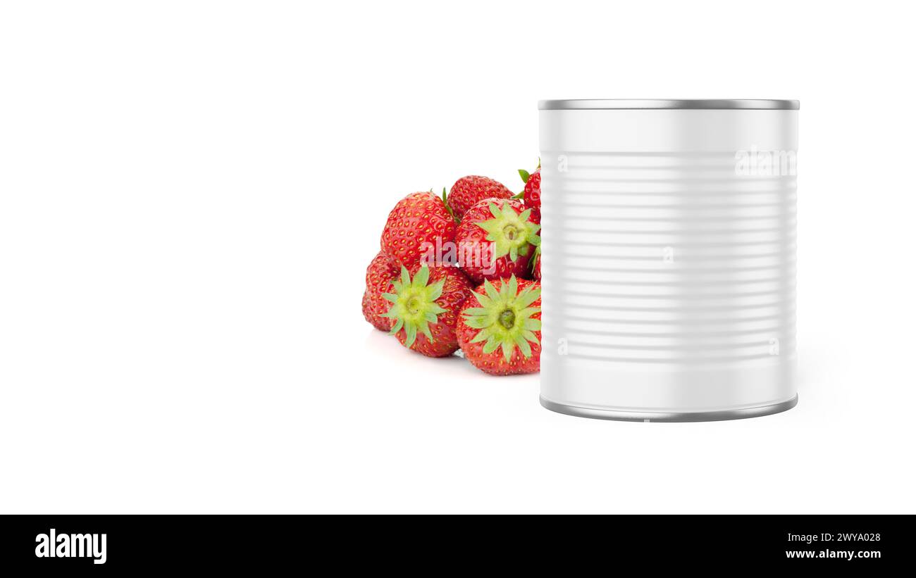 Strawberry Jam Food Tin Can Mockup Template Isolated Background Stock ...