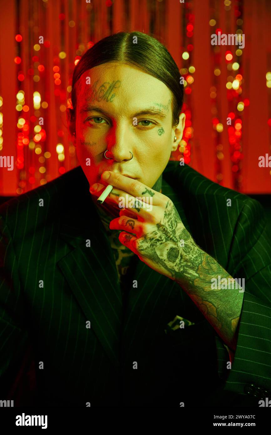 Addicted man exhaling cigarette hi-res stock photography and images - Alamy