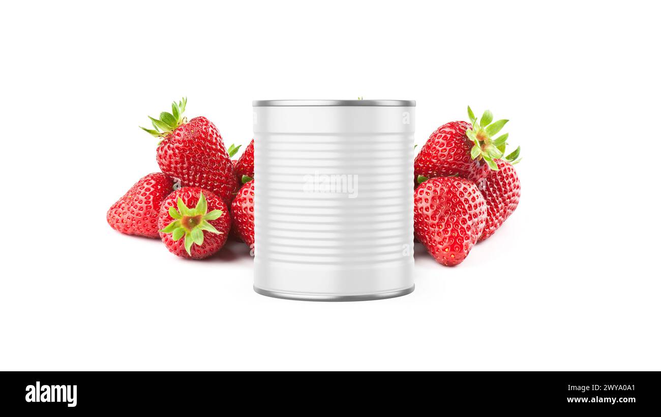 Strawberry Jam Food Tin Can Mockup Template Isolated Background Stock ...