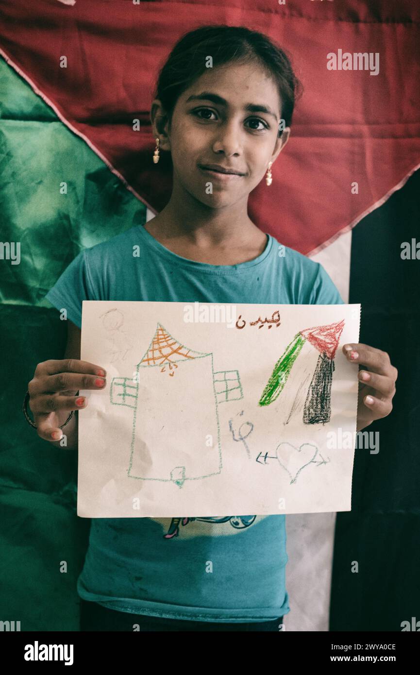 Palestinian kids from school showing their vision of Palestine during a ...