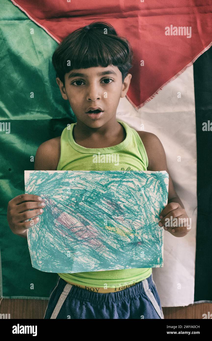 Palestinian kids from school showing their vision of Palestine during a ...