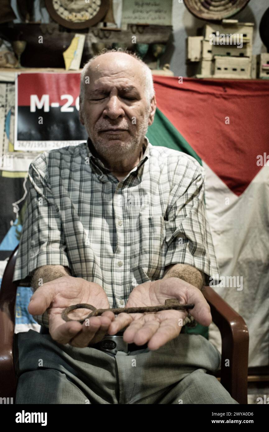 An senior Palestinian showing the key, symbol of the dream of returning ...
