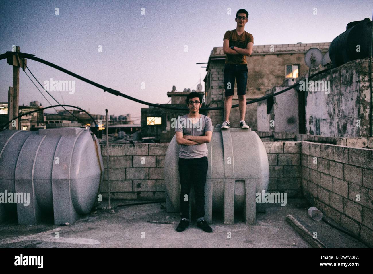 Palestinians students posing on a roof of the Sabra-Shatila refugee ...