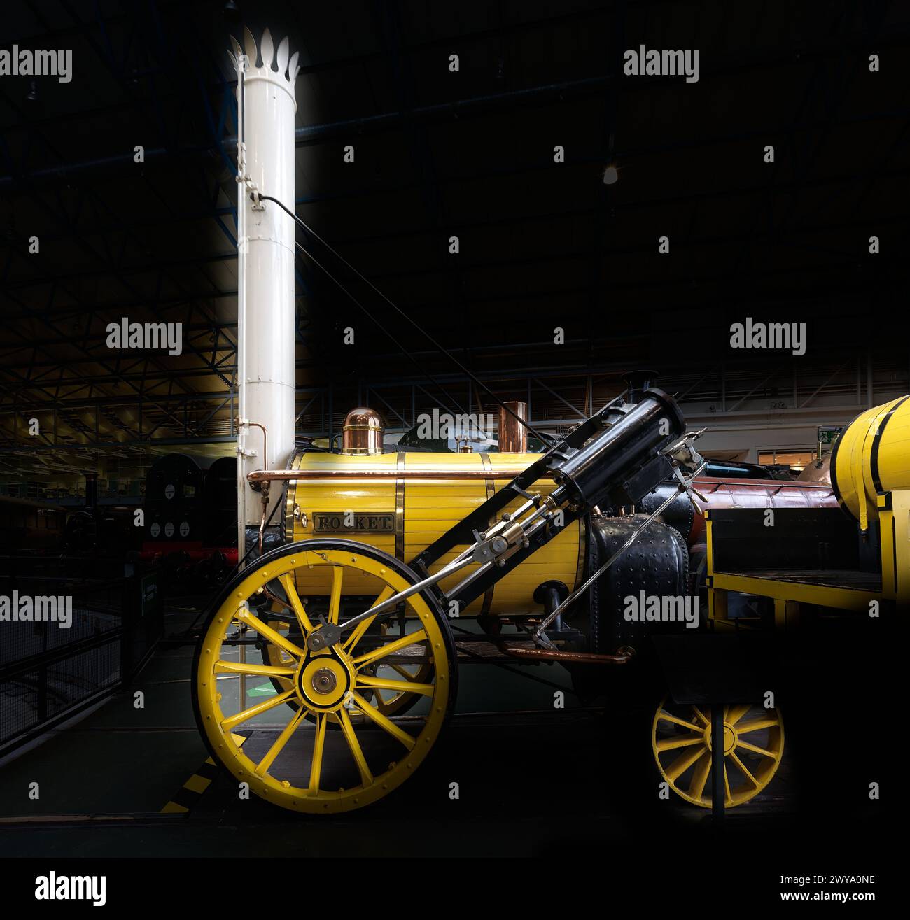 Replica of Robert Stephenson's Rocket engine, 1829; railway museum ...