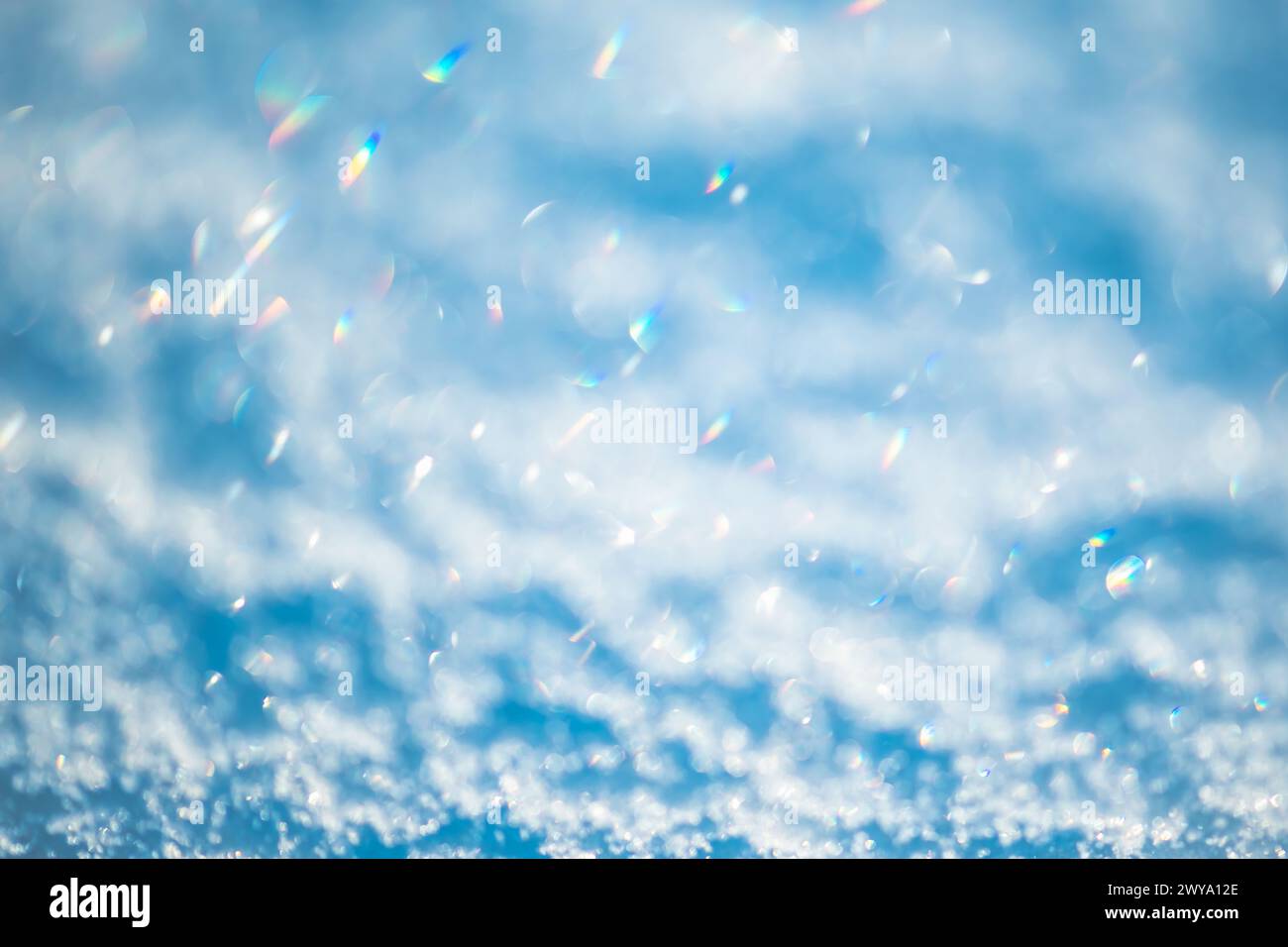Natural snow background, snow glitters and shimmers like a rainbow in ...