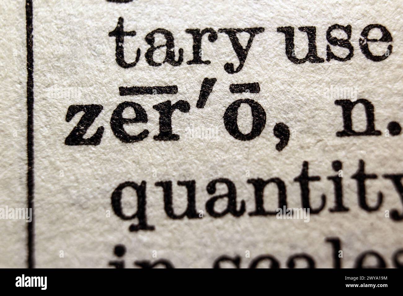 Word zero on dictionary page, macro close-up Stock Photo - Alamy