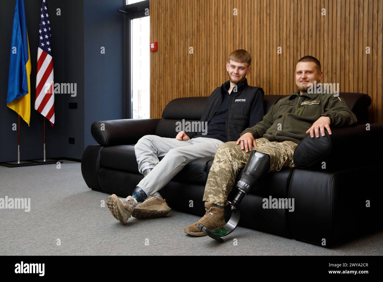 KYIV, UKRAINE - APRIL 04, 2024 - Ukrainian soldiers Danyil Melnyk (L) and Maksym Shevchenko are ...